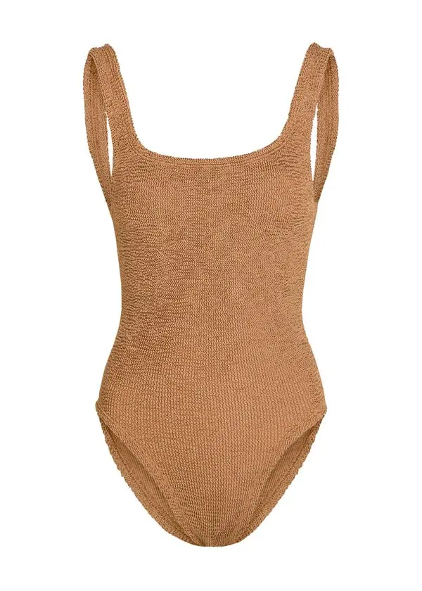 Hunza G Square-neck Crinkle Swimsuit - Brown