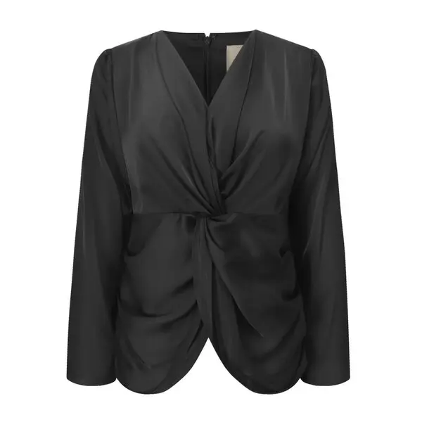 SMART AND JOY Satin Blouse With Twisted Bow Long Sleeves
