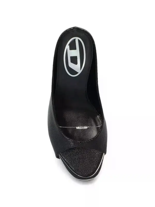 DIESEL® D-diams Lizard-effect Leather Mules - Black