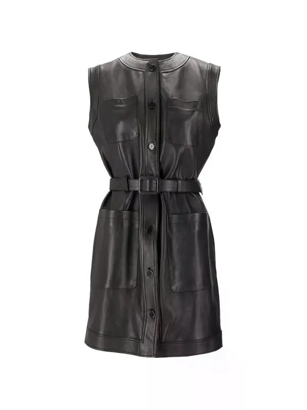 LA ROSE Belted Leather Mini Dress - Black