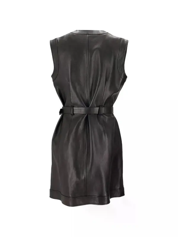 LA ROSE Belted Leather Mini Dress