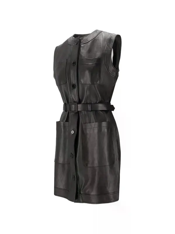 LA ROSE Belted Leather Mini Dress