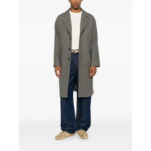 Tagliatore Grey Houndstooth Virgin Wool Single-breasted Coat