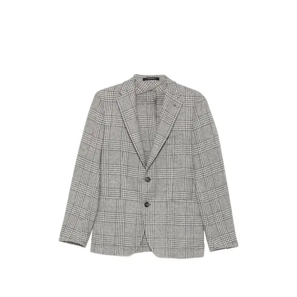 Tagliatore Grey And Green Prince Of Wales Check Virgin Wool Blazer - Gray