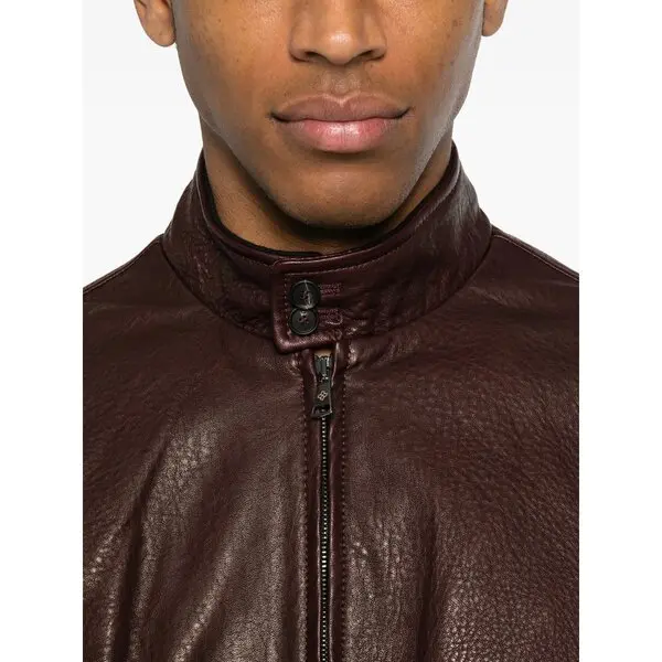 Tagliatore Lambskin Leather Bomber Jacket With High Neck - Brown