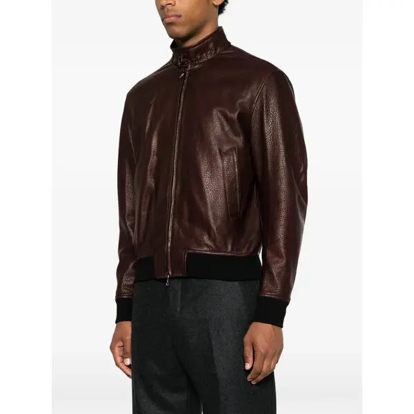 Tagliatore Lambskin Leather Bomber Jacket With High Neck - Brown
