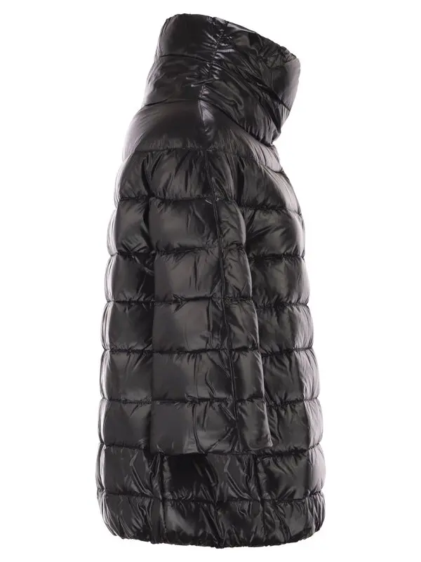 Herno Aminta Ultralight Nylon Down Jacket With Three-quarter Sleeves - Black