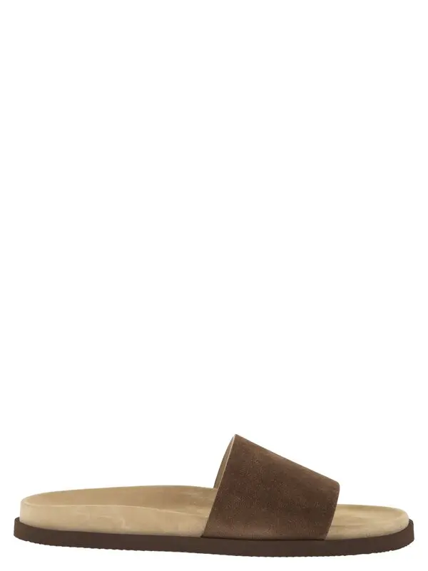 Brunello Cucinelli Flat Suede Sandals - Brown