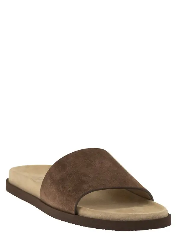 Brunello Cucinelli Flat Suede Sandals - Brown
