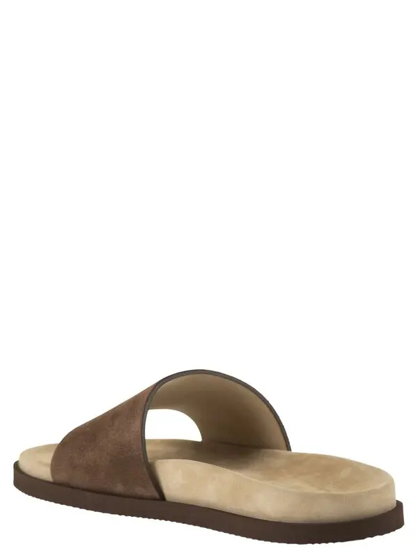 Brunello Cucinelli Flat Suede Sandals - Brown