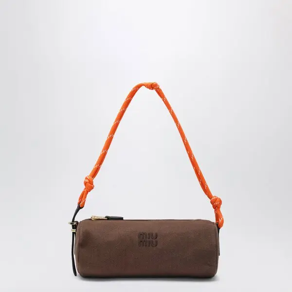Miu Miu Cotton Gabardine Pouch With Embroidered Logo - Brown