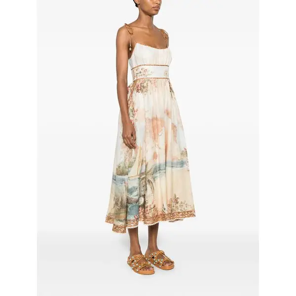 Zimmermann Linen Day Dress With Map Print