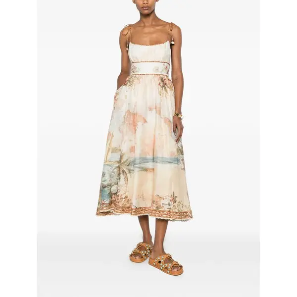 Zimmermann Linen Day Dress With Map Print