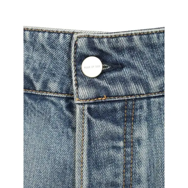 Fear Of God Indigo Denim Shorts With Button Fastening And Tonal Stitching - Blue