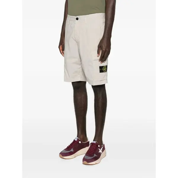 Stone Island Beige Cargo Shorts With Detachable Compass Badge
