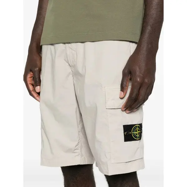 Stone Island Beige Cargo Shorts With Detachable Compass Badge