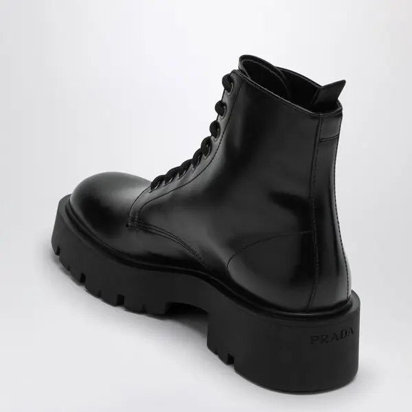 Prada Brushed Leather Lace-up Ankle Boots With Logo Detail