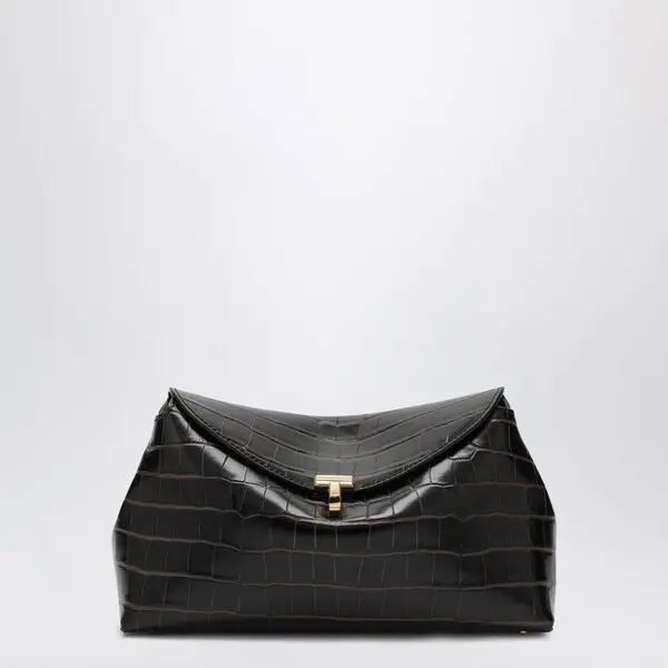 TOTEME T-lock Clutch In Crocodile-embossed Leather - Brown