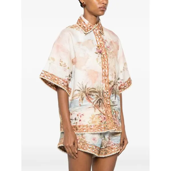 Zimmermann Linen Island Map Print Shirt - Cream