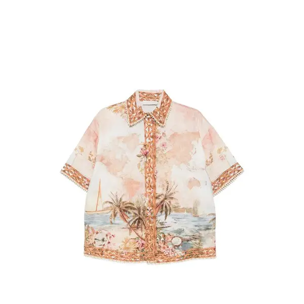 Zimmermann Linen Island Map Print Shirt - Pink