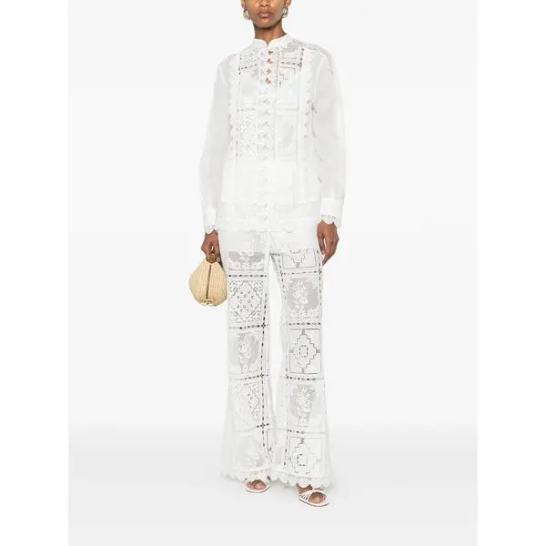 Zimmermann Embroidered Wide-leg Trousers - Cream