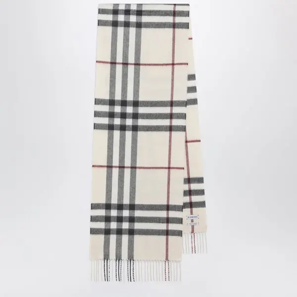 Burberry Check Cashmere Scarf In Stone - Gray