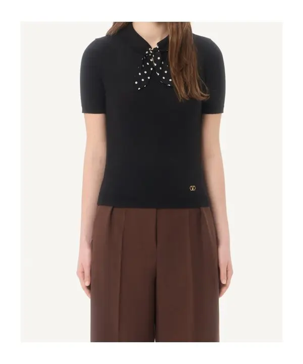 Valentino Garavani Vlogo Signature Knitted Top With Polka Dot Scarf Detail - Black