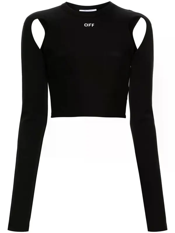 Off-White Scuba Jersey Cut-out Crop Top - Black