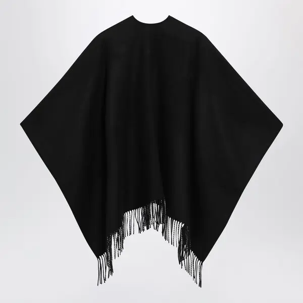 Burberry Reversible Wool Check Cape With Fringes - Black