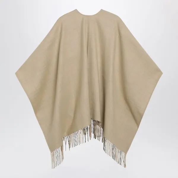 Burberry Reversible Wool Cape With Fringes - Cream