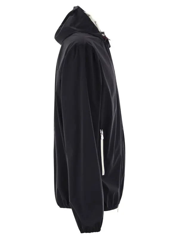 Brunello Cucinelli Membranated Nylon Jacket With Logo And Hood - Blue