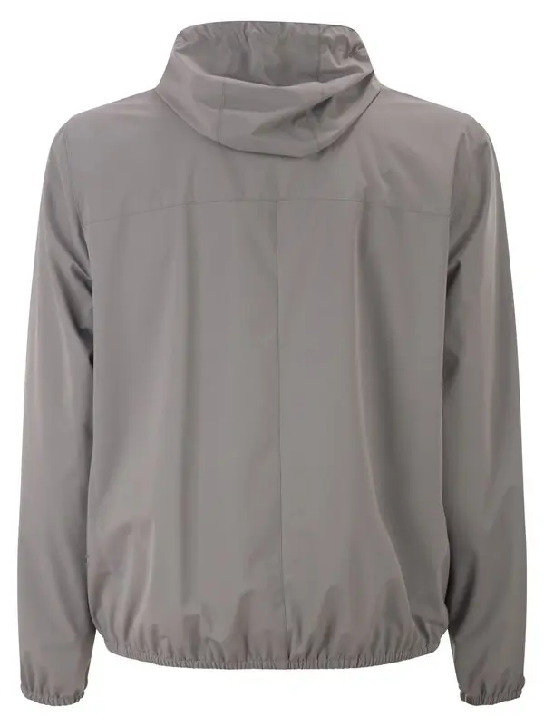 Brunello Cucinelli Membranated Nylon Jacket With Logo And Hood - Gray