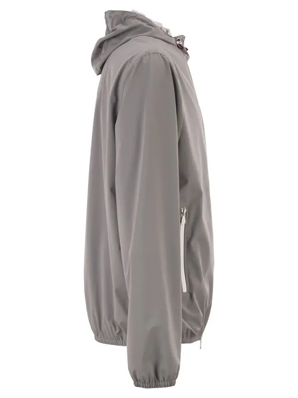 Brunello Cucinelli Membranated Nylon Jacket With Logo And Hood - Gray