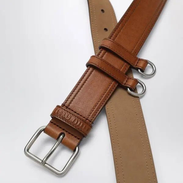 Miu Miu Leather Belt With Contrast Stitching And Hooks