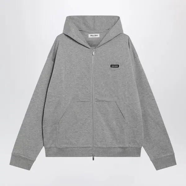 Miu Miu Grey Cotton Zip-up Hoodie - Gray