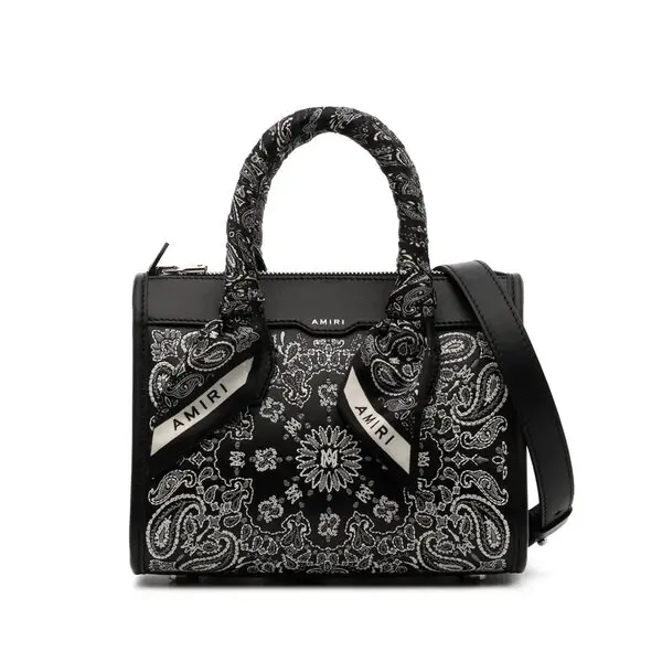 Amiri Leather Bandana Print Top Handle Bag - Black