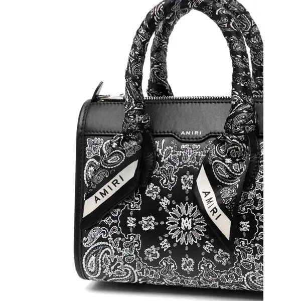 Amiri Leather Bandana Print Top Handle Bag - Black