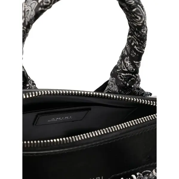 Amiri Leather Bandana Print Top Handle Bag - Black