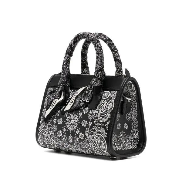 Amiri Leather Bandana Print Top Handle Bag - Black