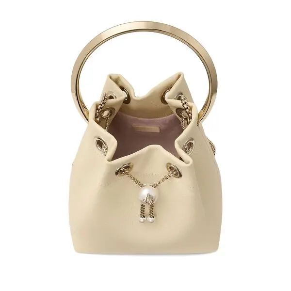 JIMMY CHOO Leather Bucket Bag With Pearl Embellishment