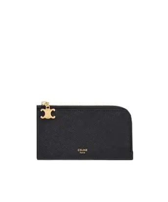 Celine Long Zipped Card Holder In Grained Calfskin - Black