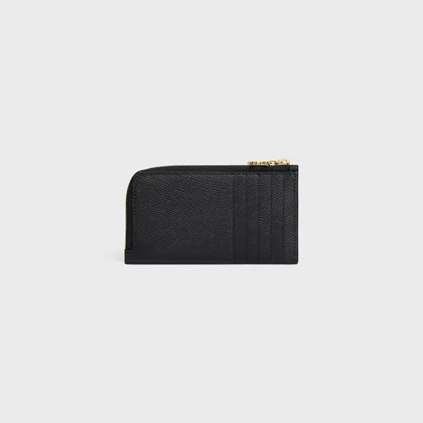 Celine Long Zipped Card Holder In Grained Calfskin