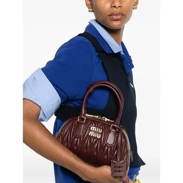 Miu Miu Matelassé Leather Tote Bag - Brown