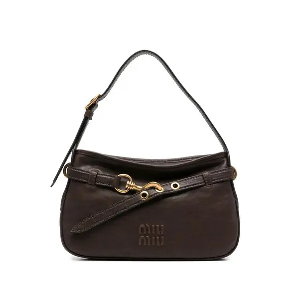 Miu Miu Matelassé Effect Lambskin Shoulder Bag With Gold-tone Hardware - Brown