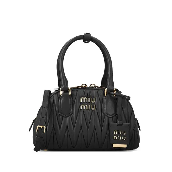 Miu Miu Quilted Calf Leather Tote Bag With Gold-tone Logo - Black
