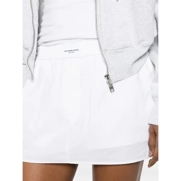 Alexander Wang Cotton Logo Detail Gathered Waist Mini Shorts - White