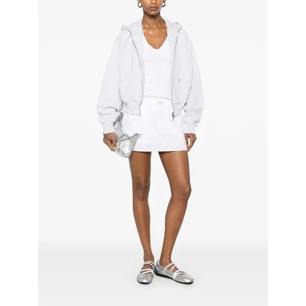 Alexander Wang Cotton Logo Detail Gathered Waist Mini Shorts - White