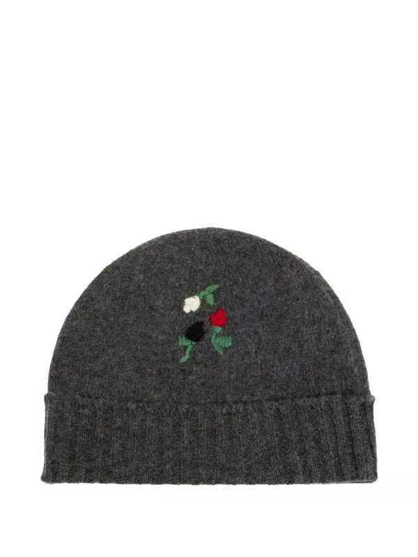 Marni Floral Embroidered Beanie Hat - Grey