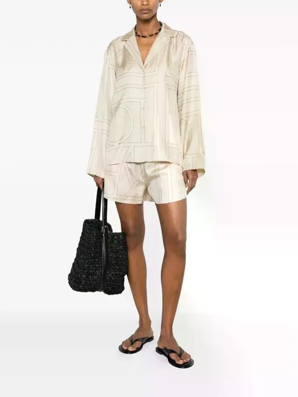 TOTEME Monogram Print Silk Shorts - Neutrals