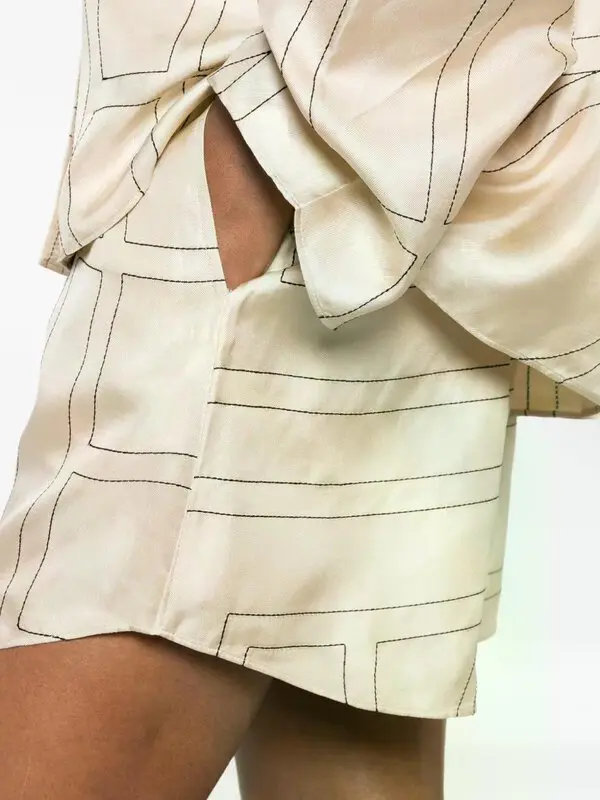 TOTEME Monogram Print Silk Shorts - Neutrals